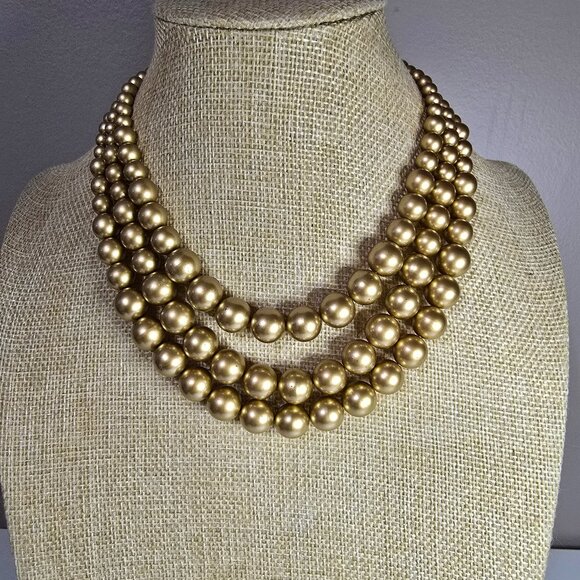 Carolee | Jewelry | Vintage Carolee Three Strand Gold Tone Graduated ...